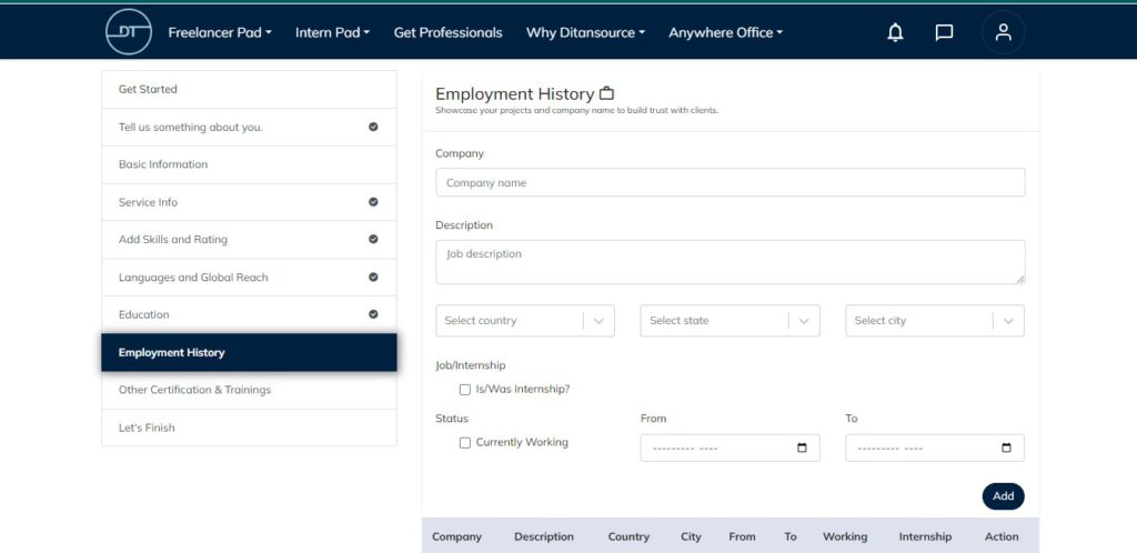 Create a Freelancer Profile - Ditansource