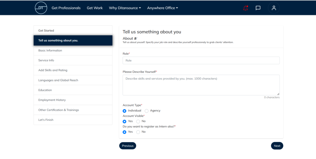 Create Intern Profile - Ditansource